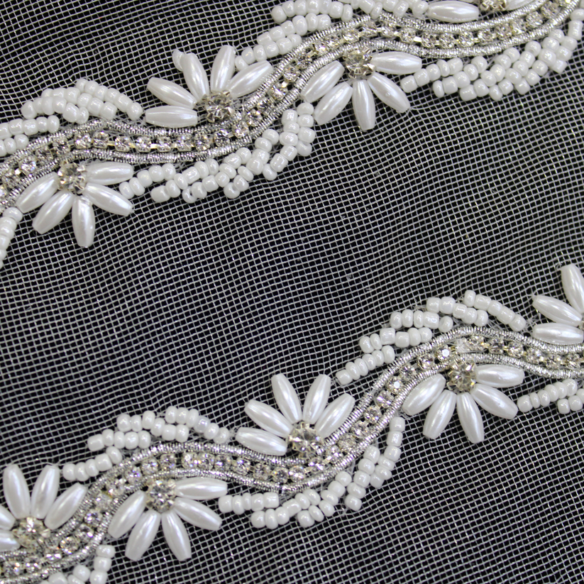 Beads & Stone Embellished Handwork Lace