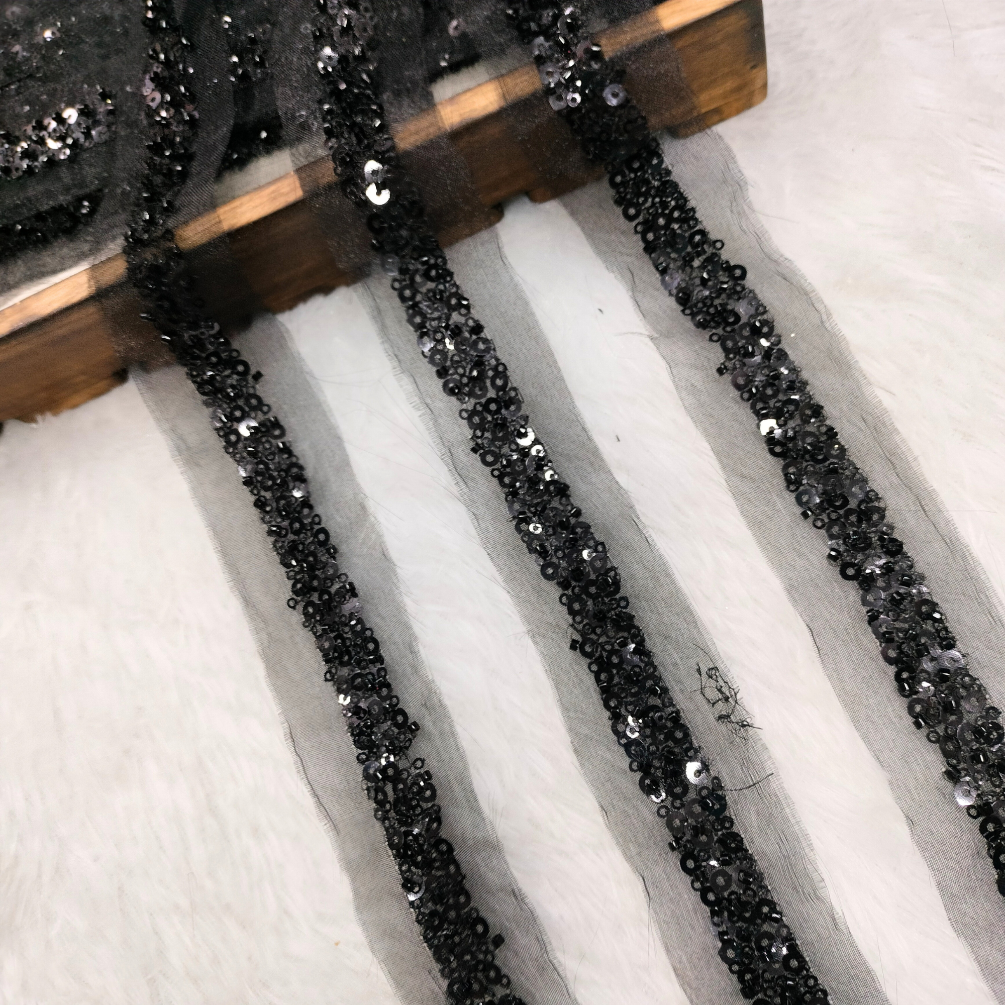 Black Heavy Designer Embellished Lace – Our Knots