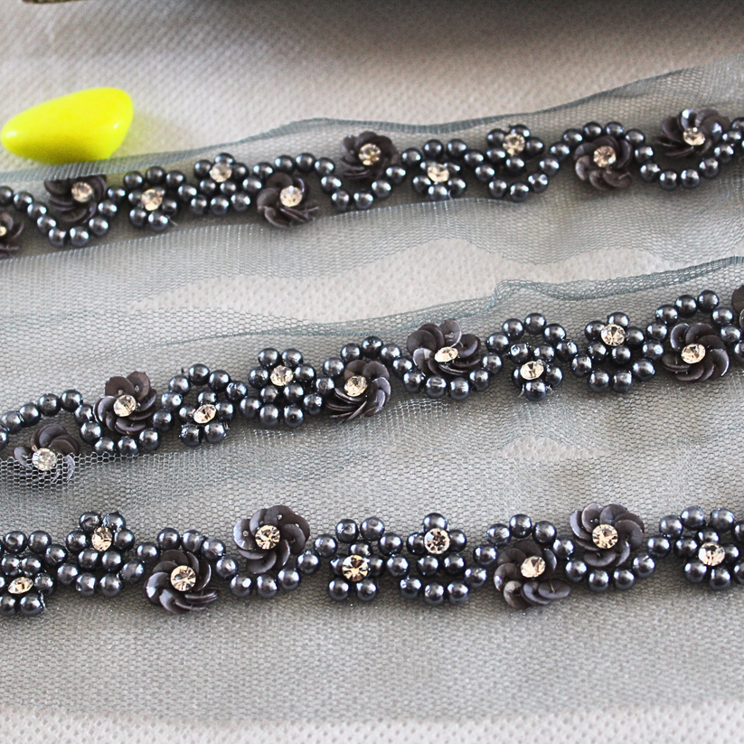 Grey Embellished Handwork Lace Border