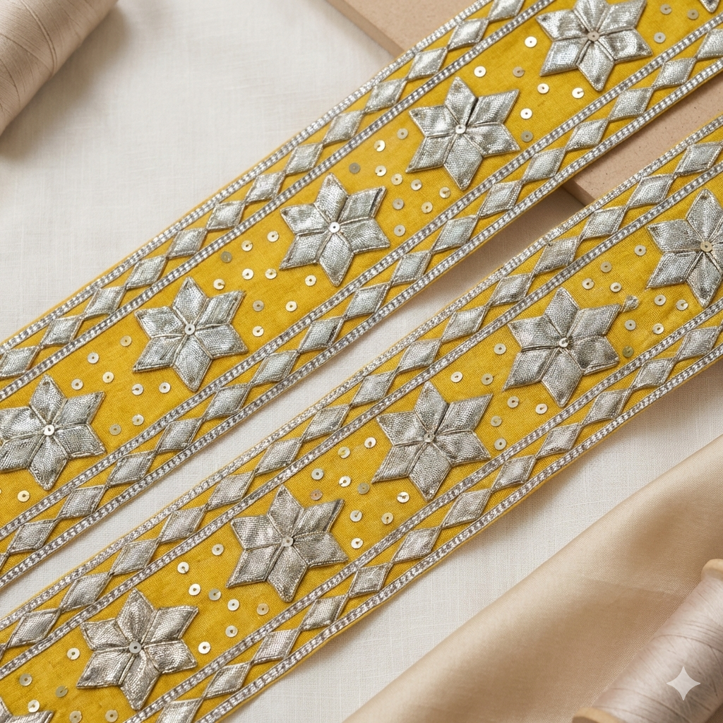 Yellow Handcrafted Gota Lace – Our Knots
